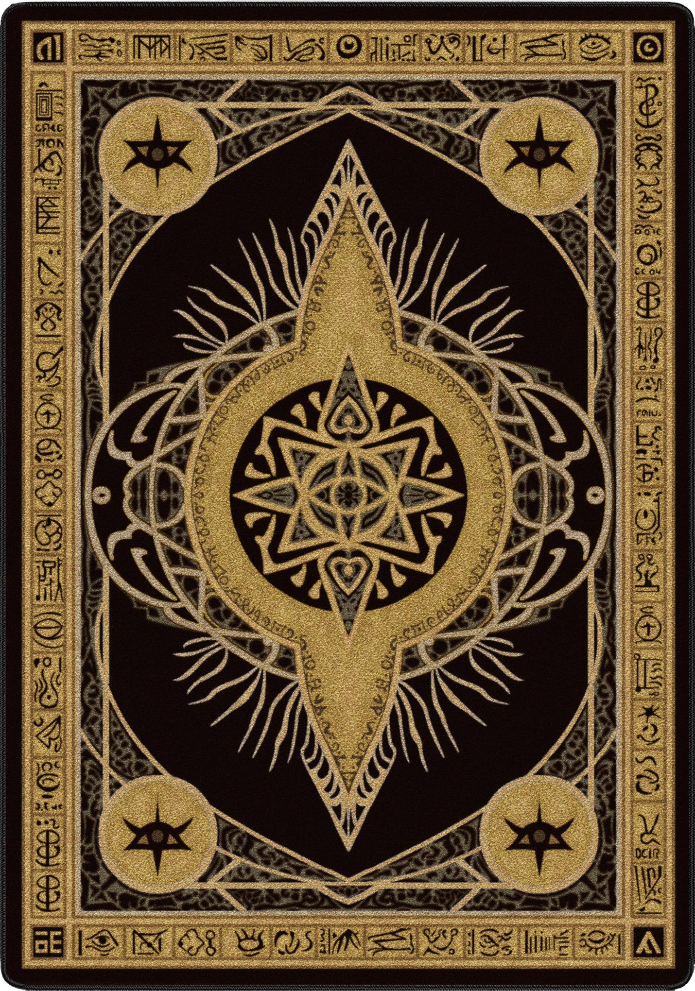 Black Sigil Rug – Arcane Symbol Rug in Gold & Black for Game Rooms ...
